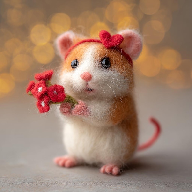 Needle Felt Hamster Figurines, Handmade Wool Hamster, Miniature Shelf ...