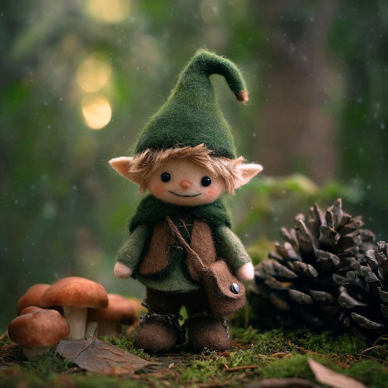 Needle Felt Woodland Elf Figurines, Handmade Wool Forest Gnomes ...