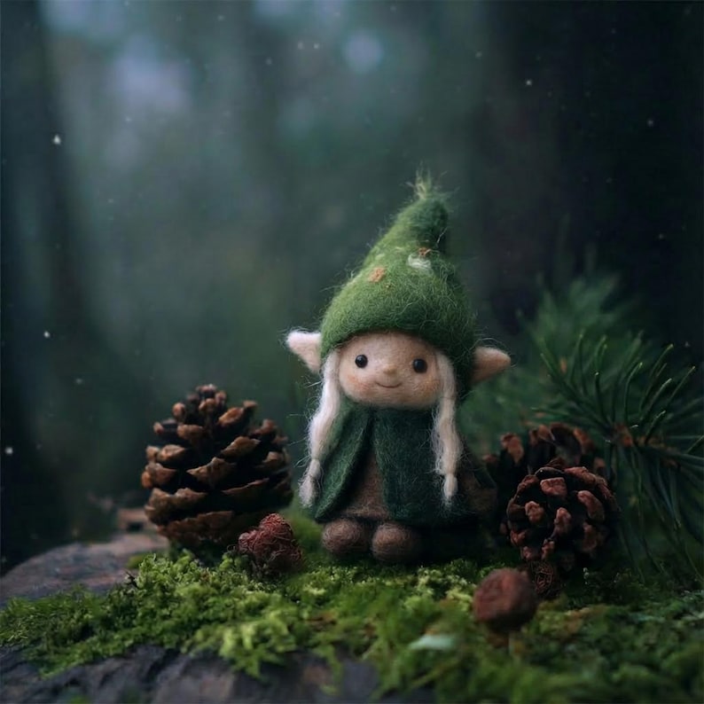 Needle Felt Woodland Elf Figurines, Handmade Wool Forest Gnomes ...