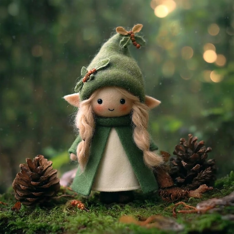 Needle Felt Woodland Elf Figurines, Handmade Wool Forest Gnomes ...