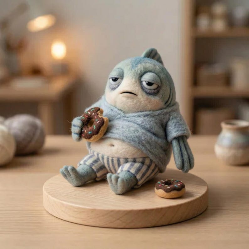 Needle Felt Fish Figurine, Handmade Wool Collectible, Weird Shelf Decor ...