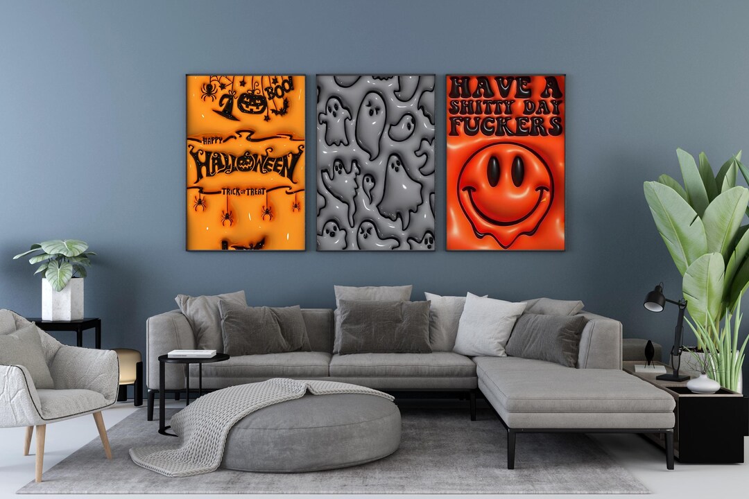 Edgy Halloween Wall Art Trio: Bold Ghosts & Spooky Quotes (3 Panels) - Etsy