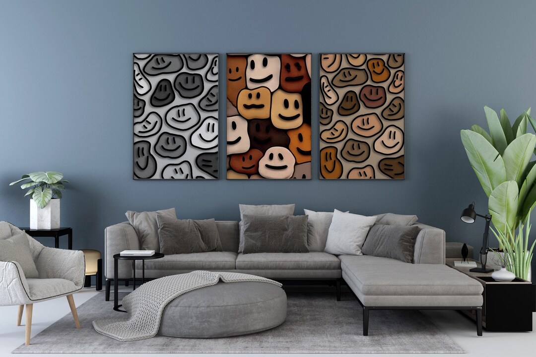 Modern Abstract Smiley Face Canvas Print Set - 3D Wall Art - Etsy
