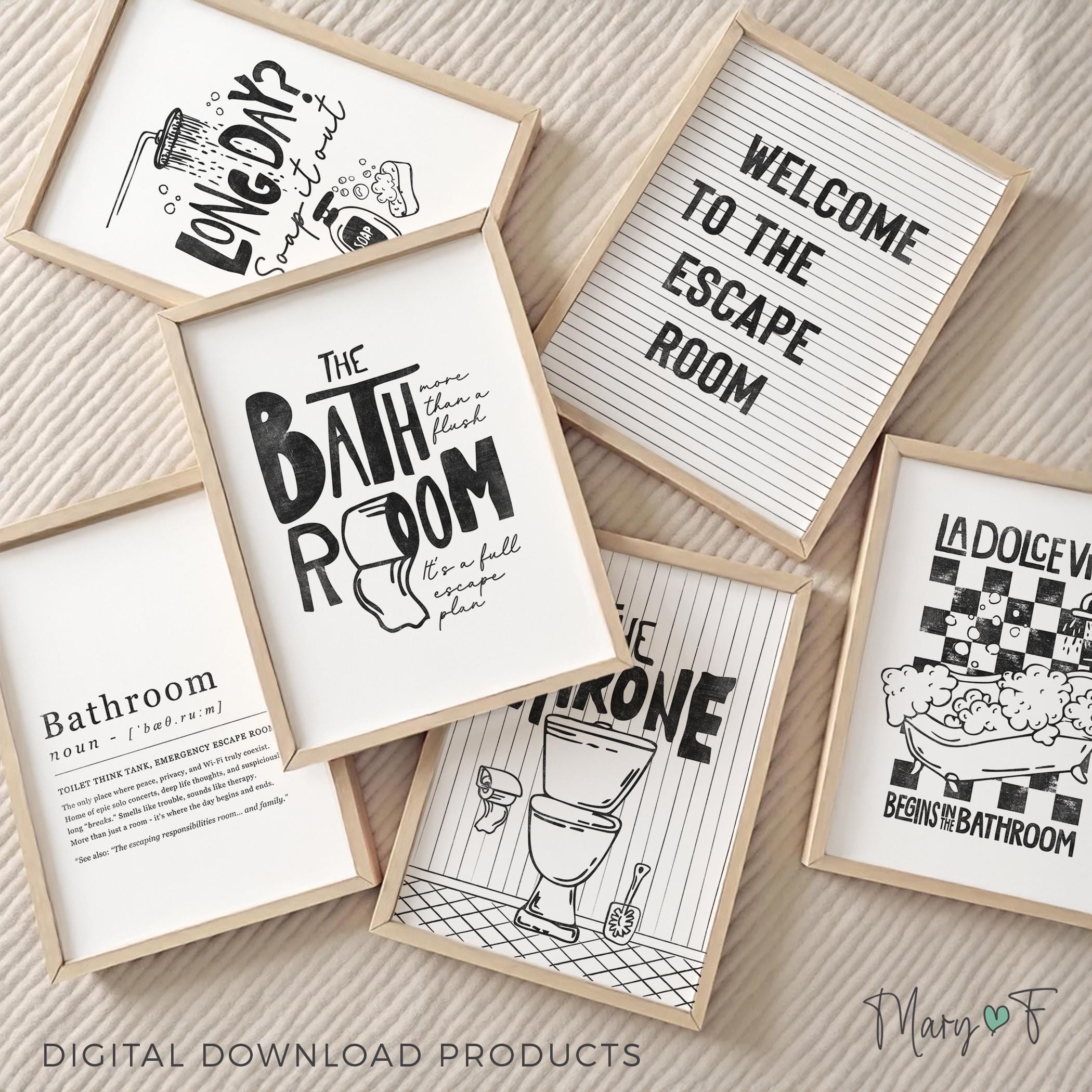 Custom Funny Bathroom Signs Set: Personalized Restroom Wall Art ...