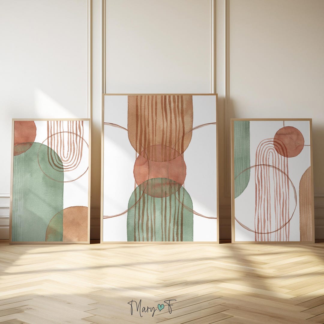 Boho Abstract Watercolor Print Set: Earthy Minimalist Wall Art (digital ...