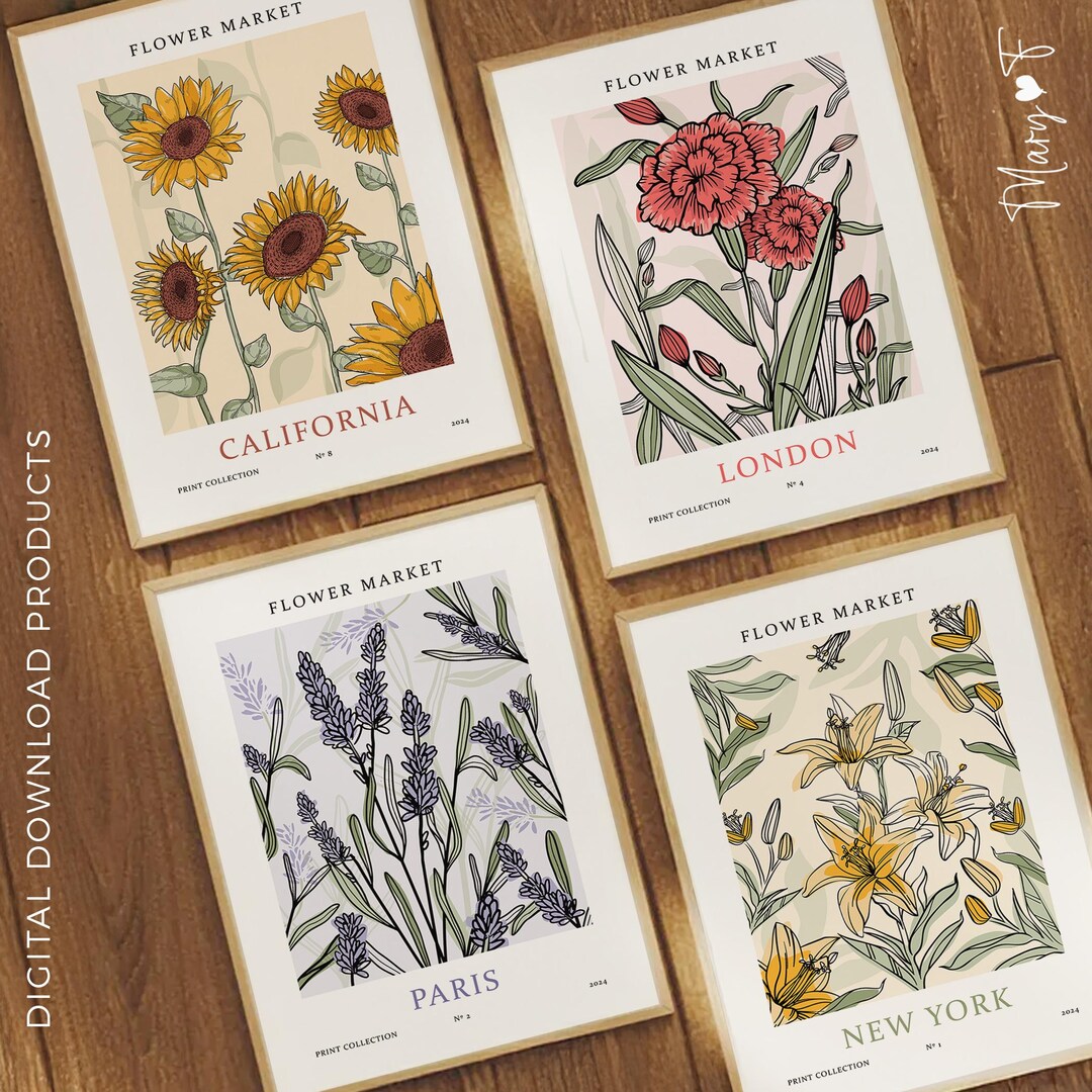 Custom Set of 4 Flower Market Signs, Wildflowers Wall Art, Personalized ...