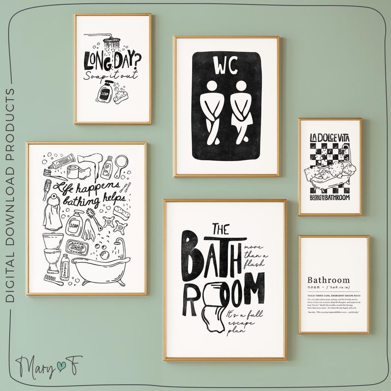 Custom Funny Bathroom Signs Set: Personalized Restroom Wall Art ...