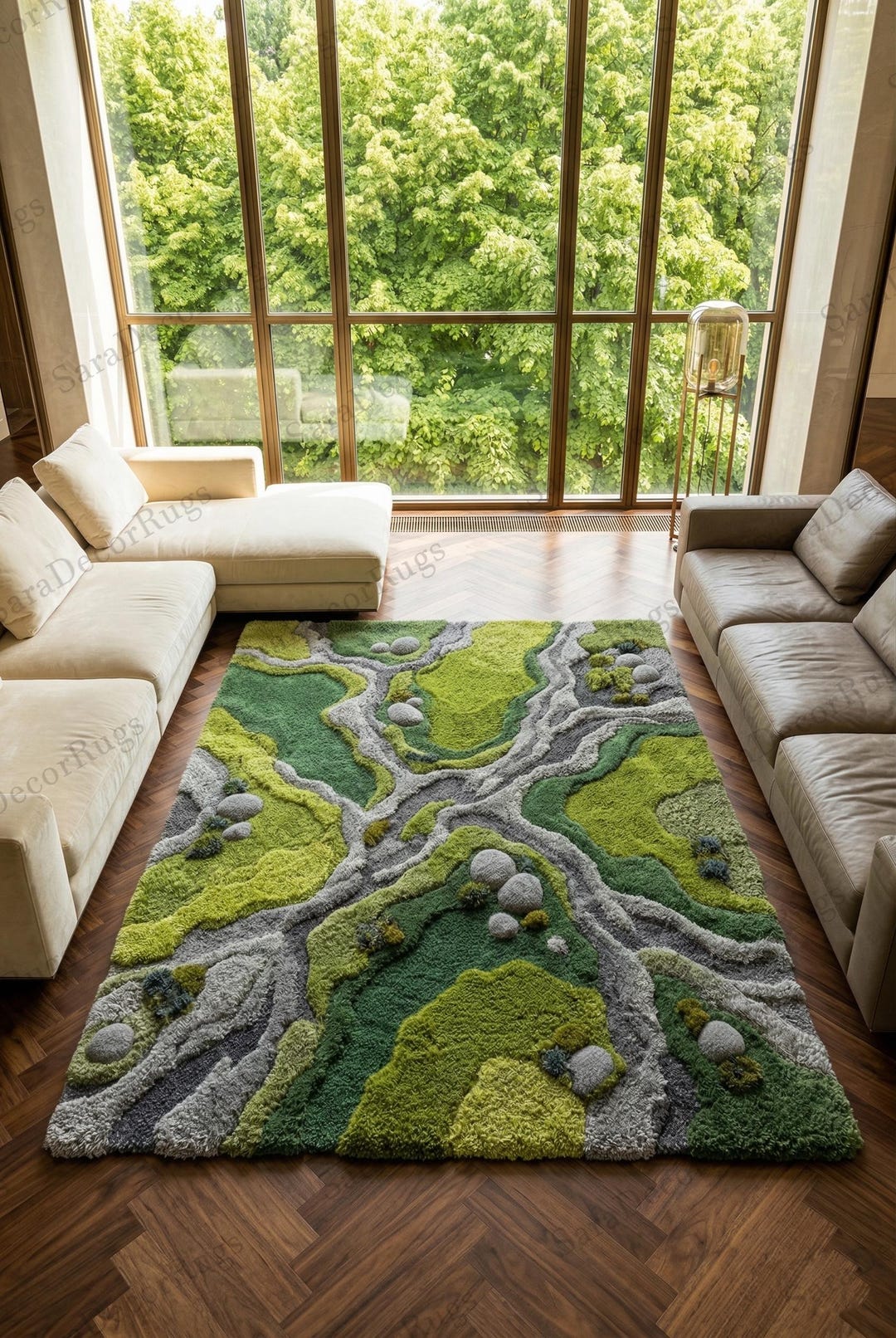Large 3D Moss Rug Forest Floor Tufted Area Rug, Green Nature Inspired ...