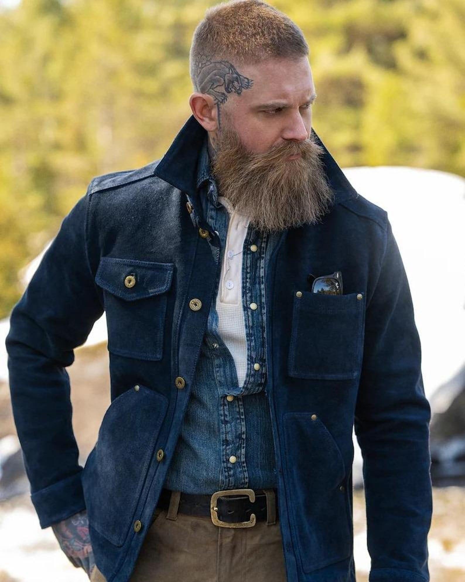 Men's Blue Suede Leather Jacket - Classic Fit Vintage Outerwear - Etsy ...