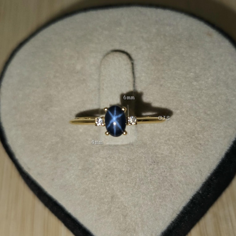Genuine Blue Star Sapphire Ring With Diamond Accent: Sterling Silver or ...