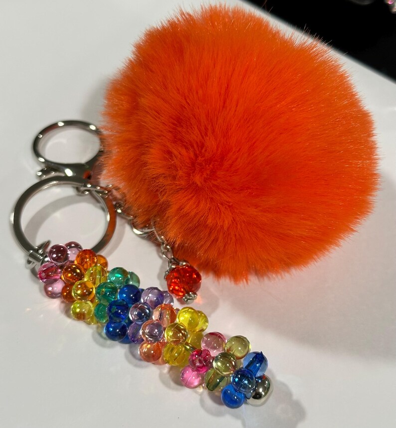 Fluffy Pom Pom Fidget Keychain – Rainbow Bead Bag Charm - Etsy