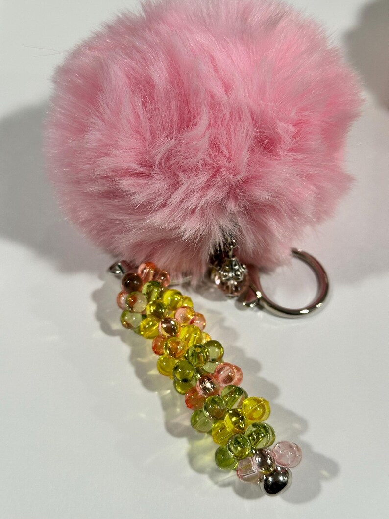 Fluffy Pom Pom Fidget Keychain – Rainbow Bead Bag Charm - Etsy