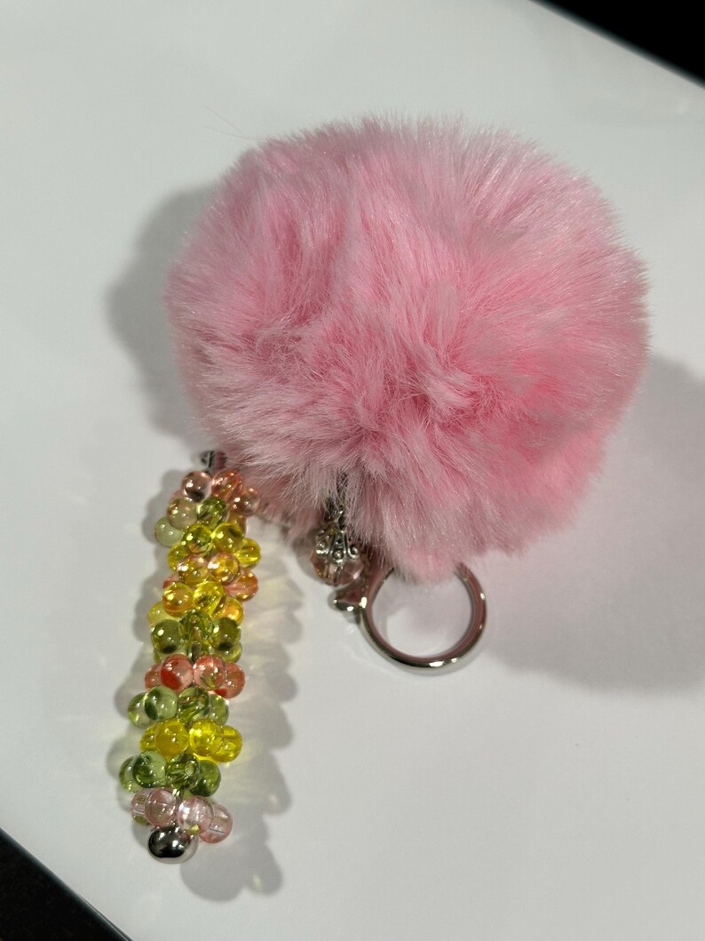 Fluffy Pom Pom Fidget Keychain – Rainbow Bead Bag Charm - Etsy