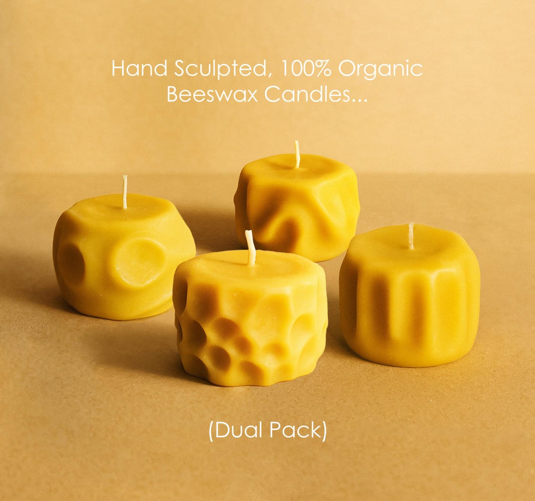 Paquete de 2 velas de cera de abeja orgánicas hechas a mano / Diseños ...