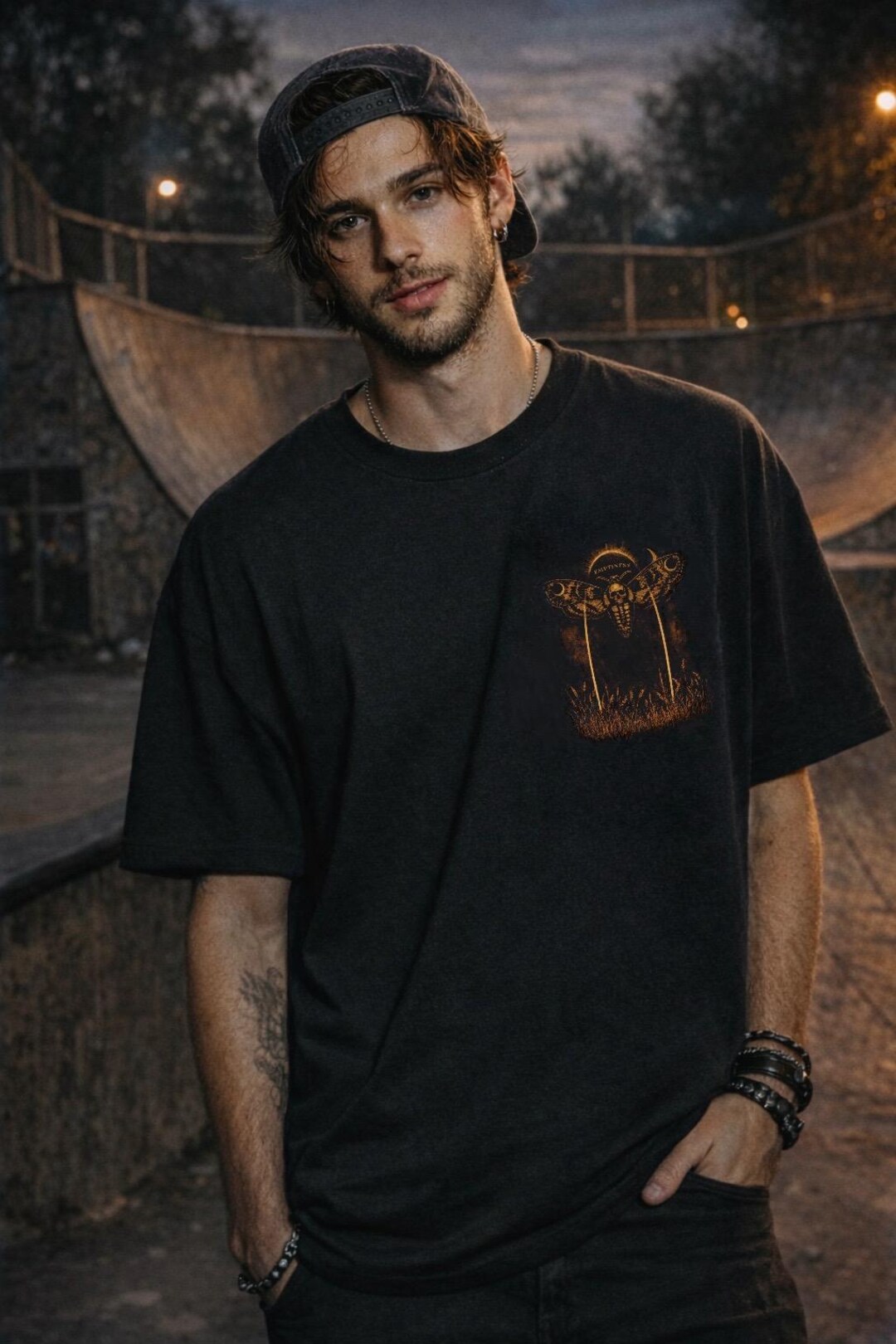 Skateboard Death Moth Graphic T-shirt | Graphic Oversized Unisex ...