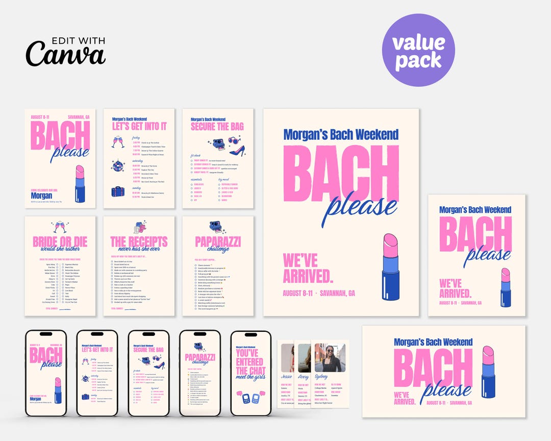 Bachelorette Party Bundle | Editable Canva Templates | Invitation ...