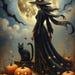 Witch and Cat Halloween Art Prints: Spooky Fall Decor (digital Download ...