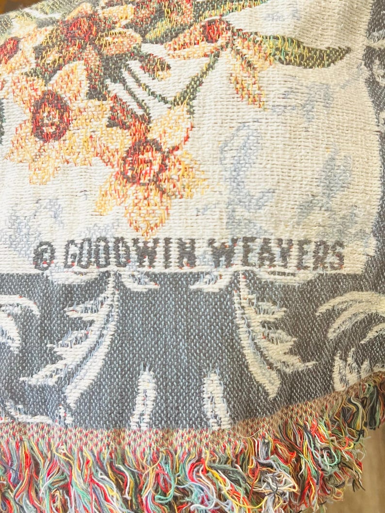 Vintage Floral Patterns GOODWIN WEAVERS Throw Blanket Bunnies Garden - Etsy