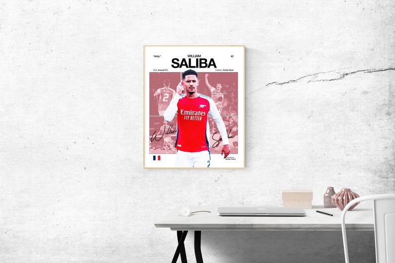 William Saliba Football Poster, Arsenal Poster, Soccer Wall Art, Sports ...
