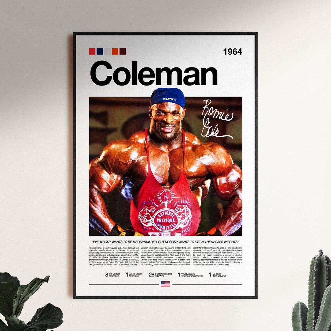 Ronnie Coleman Poster, Bodybuilding Wall Print, Bodybuilder Digital ...