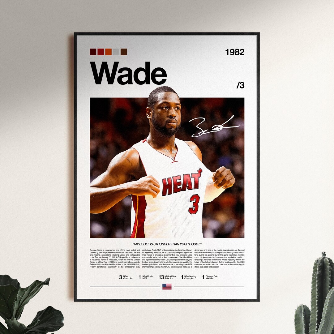 Dwyane Wade Poster, NBA Wall Print, Miami Heat Poster, Basketball ...
