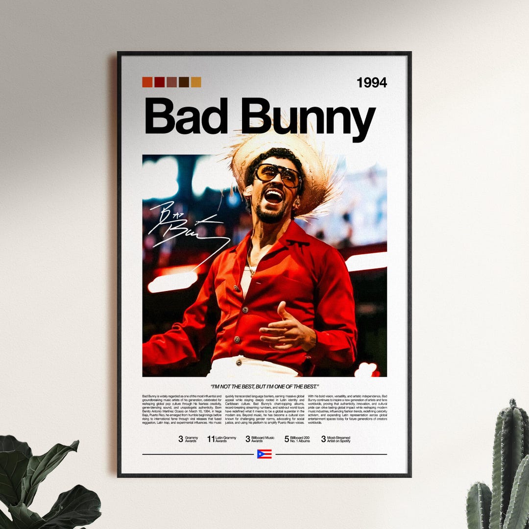 Póster de Bad Bunny, Impresión de pared de música latina, Póster de ...