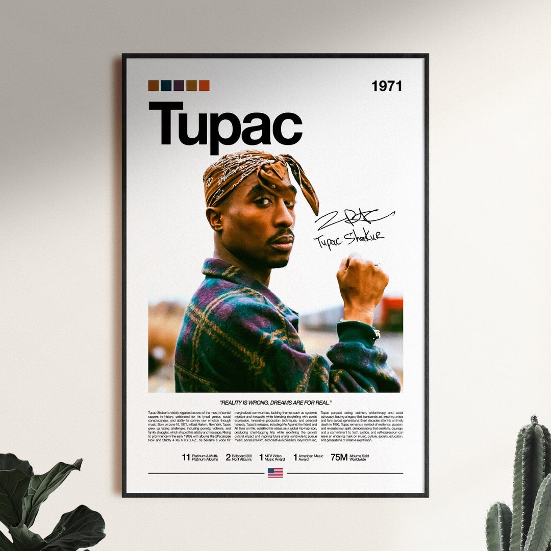 Tupac Poster, Music Artist Wall Print, Rapper Poster, Hiphop Digital ...