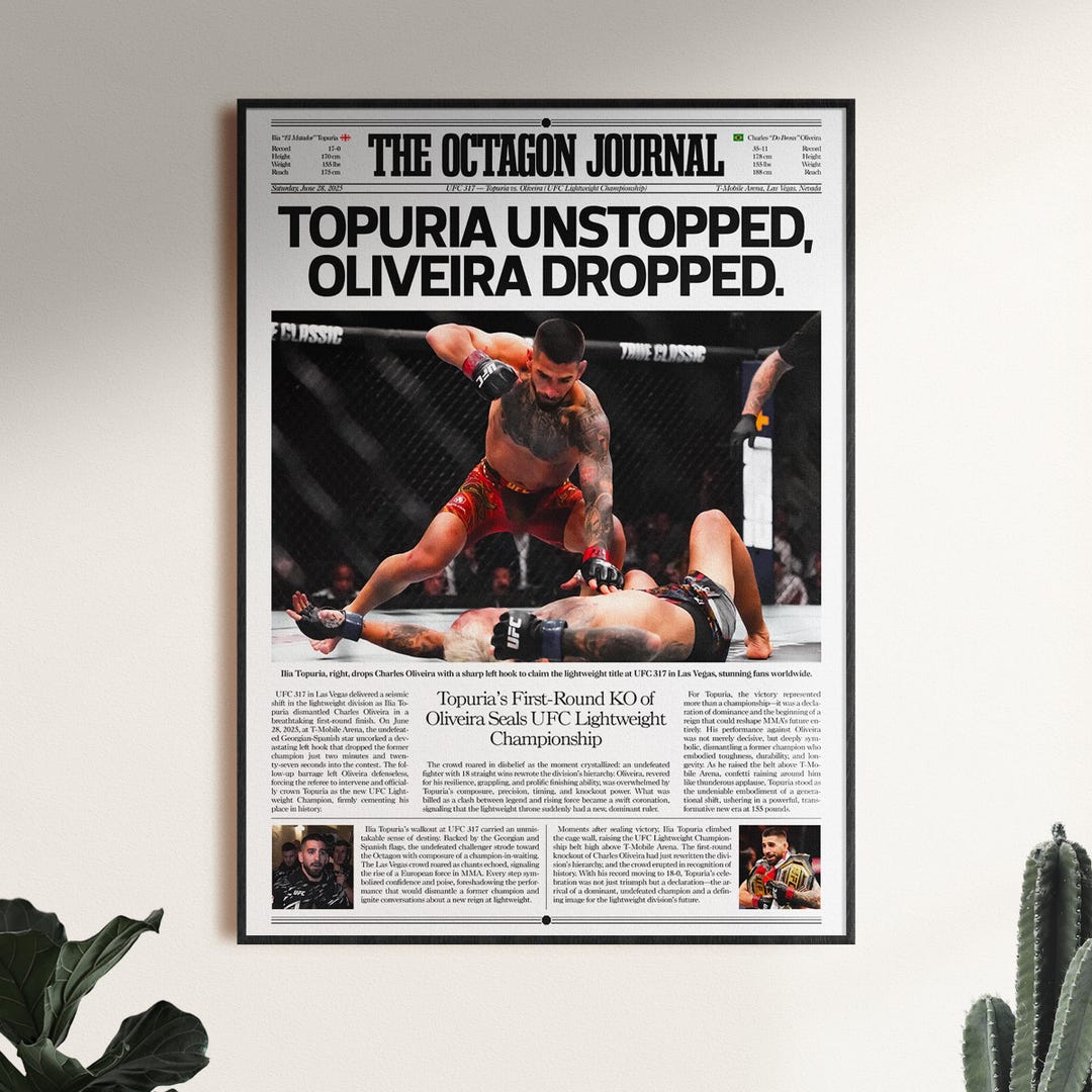 2025 UFC 317 Topuria Vs. Oliveira Poster, UFC Fighter Wall Art, MMA ...
