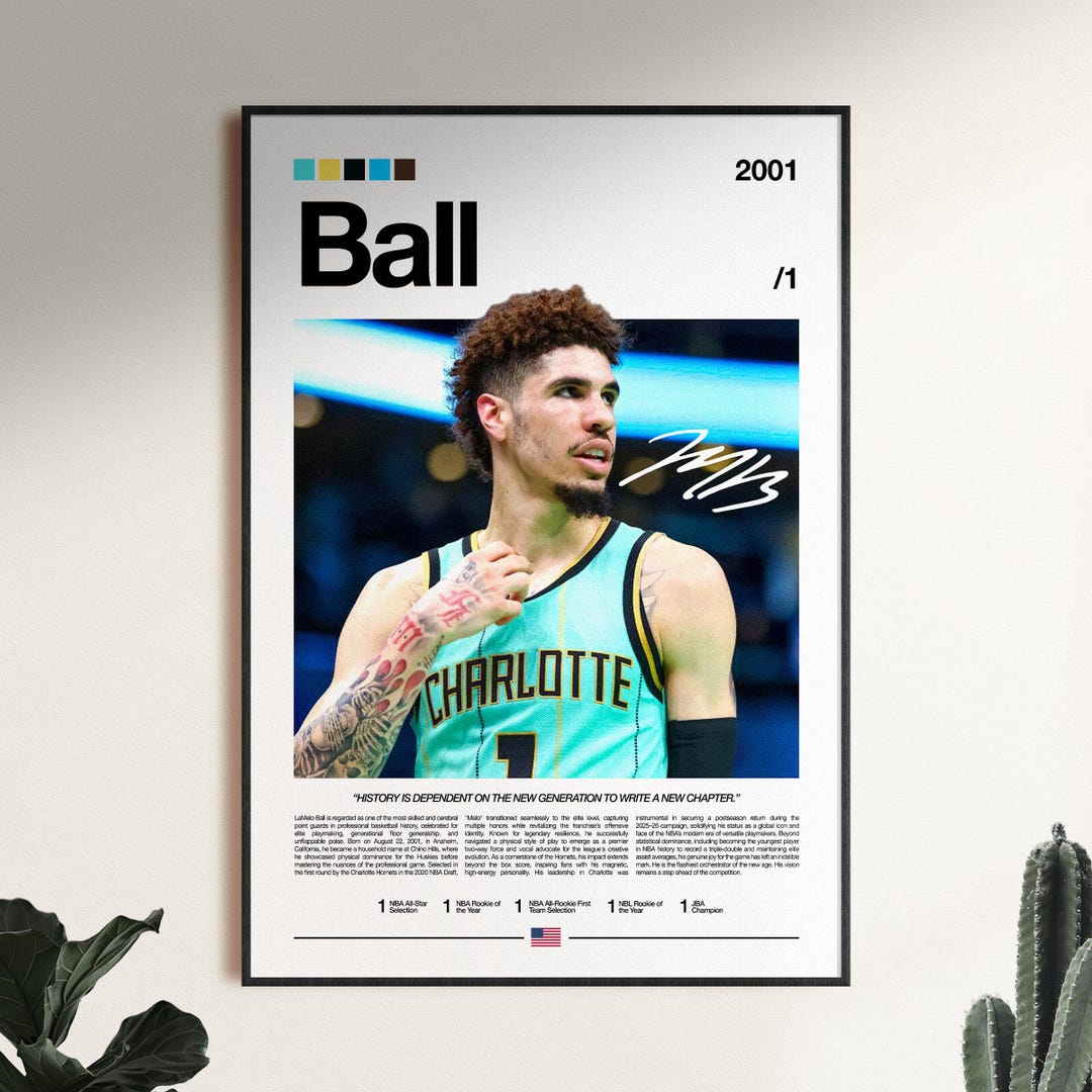 Lamelo Ball Poster, NBA Wall Print, Charlotte Hornets Poster ...