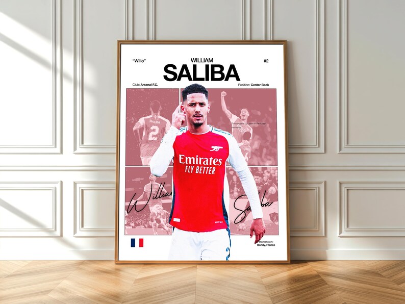 William Saliba Football Poster, Arsenal Poster, Soccer Wall Art, Sports ...