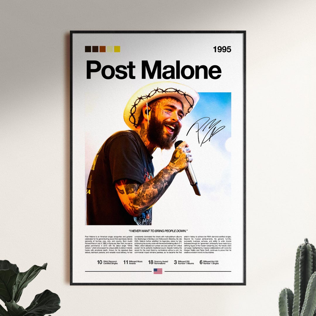 Post Malone Poster, Rapper Poster, Hip Hop Wall Print, Rapper Wall ...