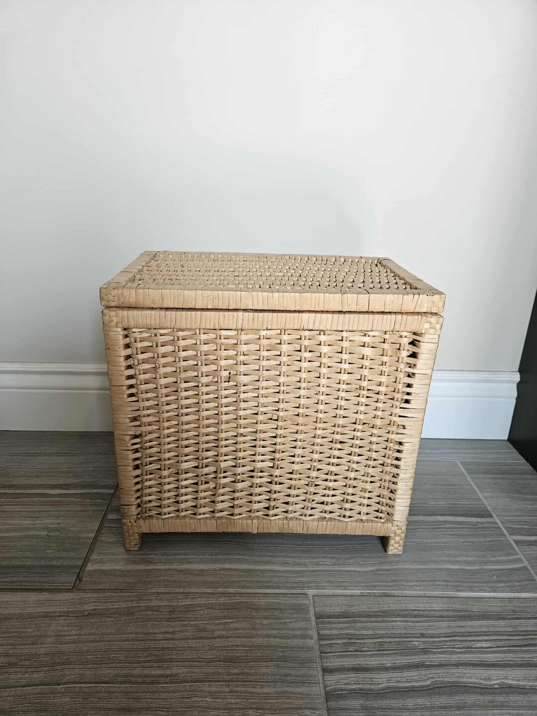 Vintage Wicker Storage Chest With Lid – Boho Rattan Basket Box ...