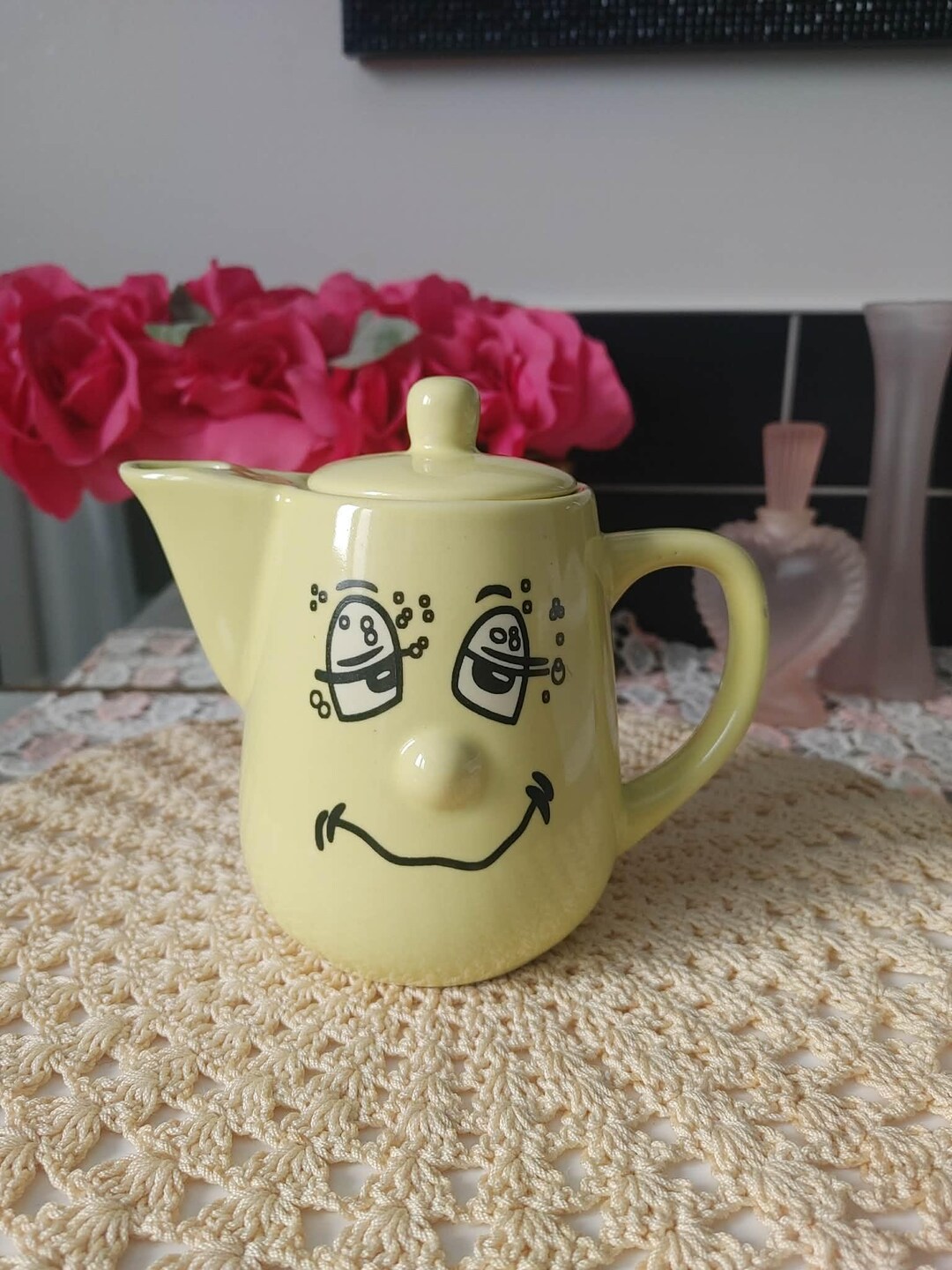 Vintage Yellow Smiley Face Teapot / Creamer – Cute Mid-century Style ...