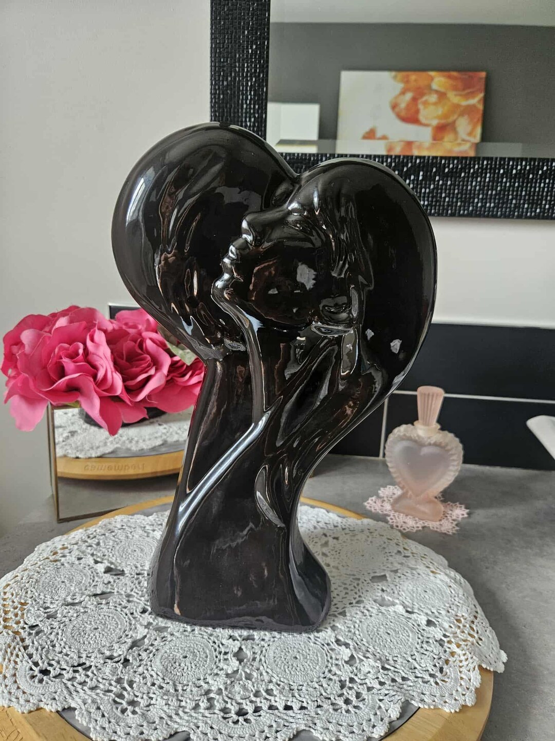 Vintage Black Ceramic Sculpture of Lovers, Postmodern – Abstract ...