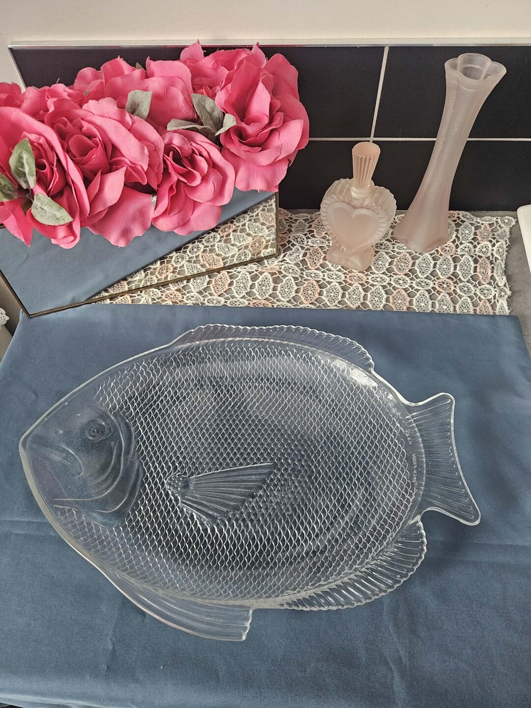 Vintage Clear Glass Fish Serving Plate – Textured Mid-century Style ...