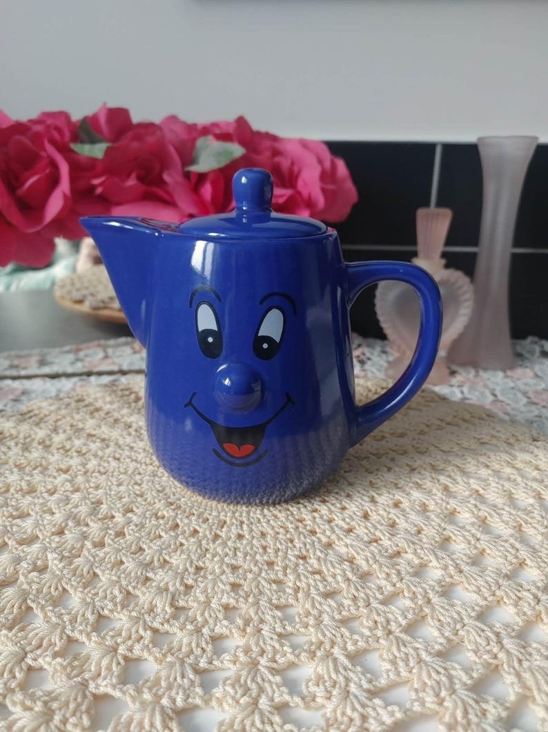 Vintage Blue Smiley Face Teapot/creamer – Cute Mid-century Style ...