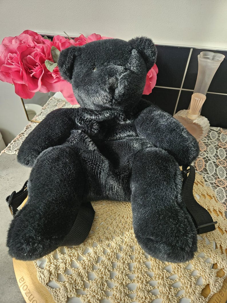 Vintage Teddy Bear Backpack – Black Bear Plush Bag – 90s Kids Backpack ...