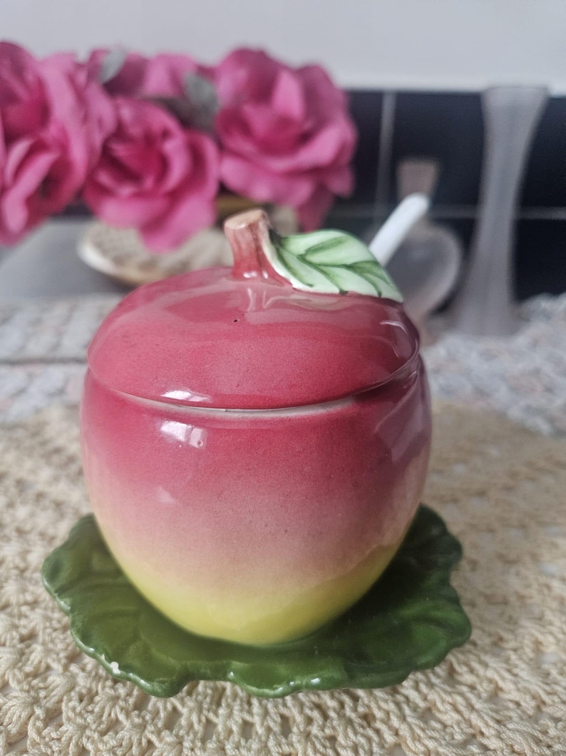 Vintage Apple-shaped Ceramic Jam Jar, Sugar Jar, With Small Spoon - Etsy