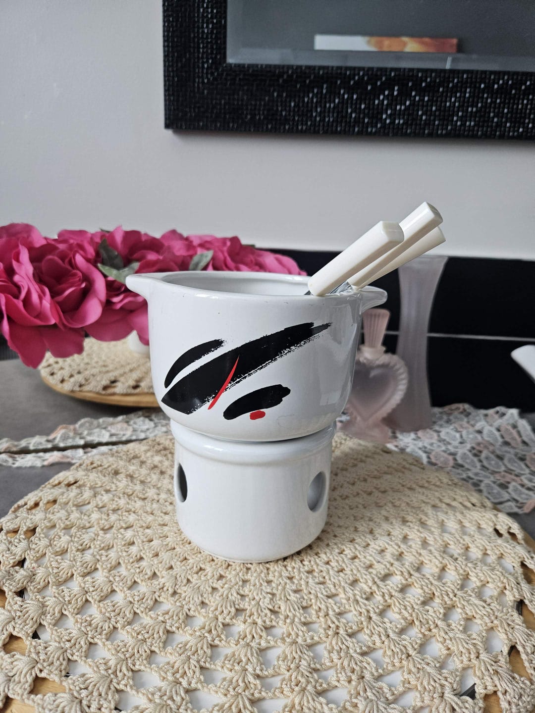 Vintage Ceramic Fondue Set – Individual Chocolate Fondue Warmer With ...