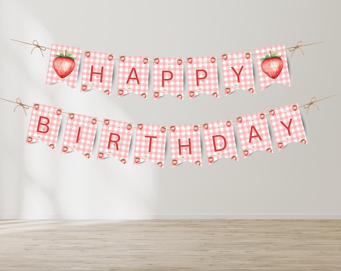 Strawberry Birthday Banner - Printable Berry Sweet One Happy Birthday ...