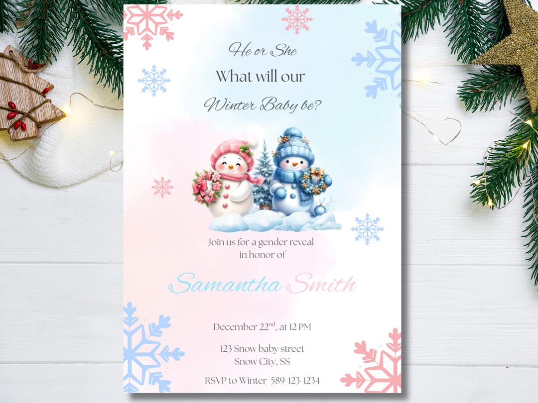 Snowman Gender Reveal Invitation, Winter Baby, Snow Gender Reveal ...