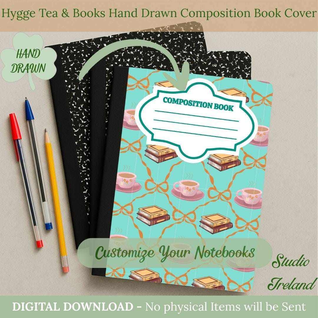 Printable Digital Composition Book Cover PNG Teacher Cute Notebook ...