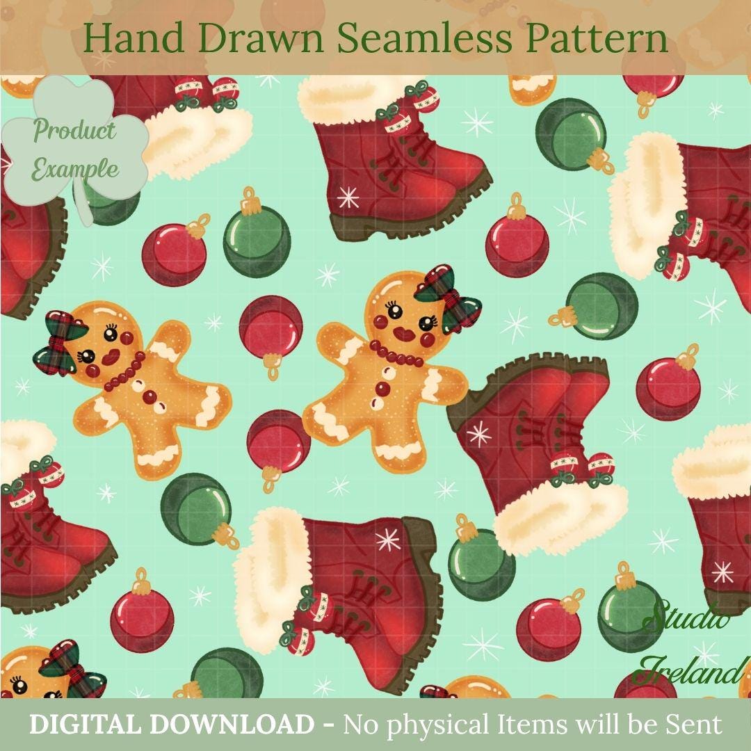 Gingerbread Girl Seamless Pattern PNG Vivid Colors Cookies Snow Boots ...