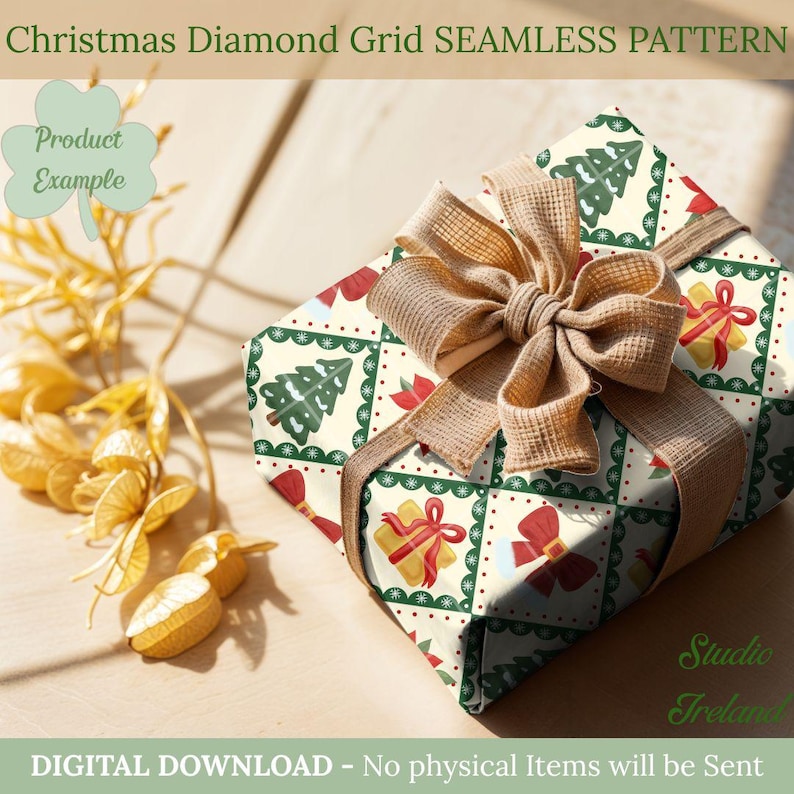 Christmas Diamond Grid Seamless Pattern (PNG Download) Holiday Digital ...