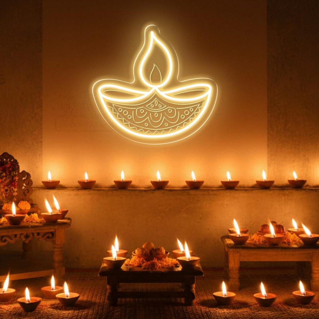 Diwali Diya Neon Sign, Custom Happy Diwali Neon Light, Diwali Party ...