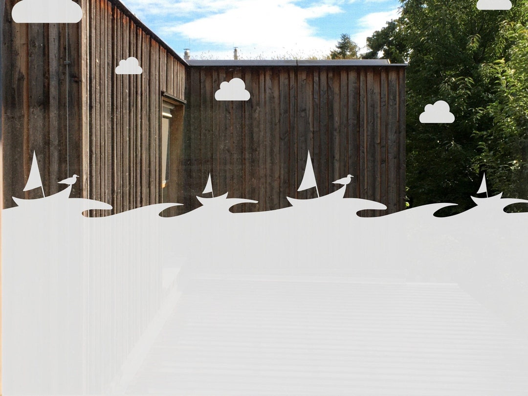 Ocean Window Privacy Film With Boats and Clouds, 17.7 Inches / 45 Cm ...