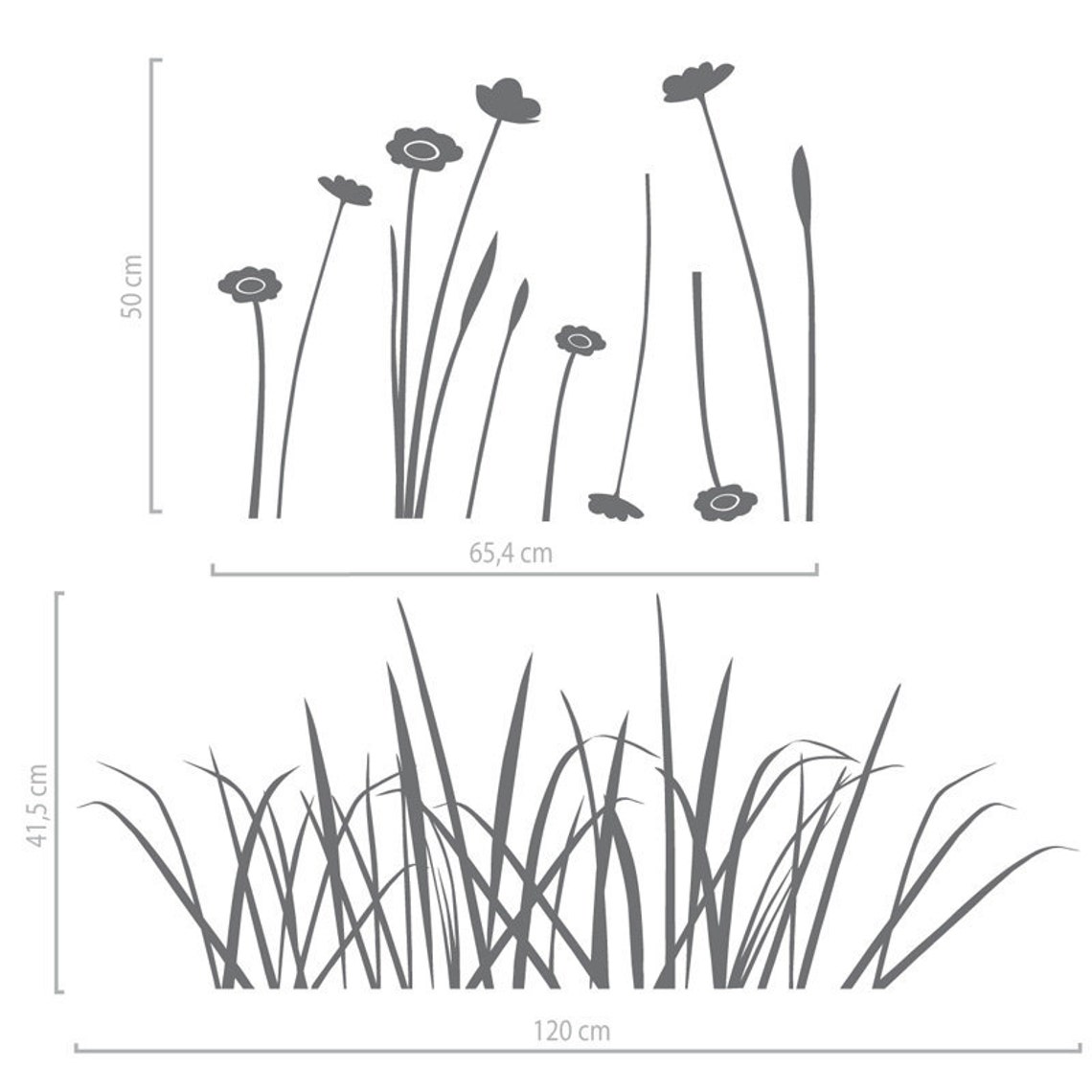Grass and Flowers Wall Decal 47 in Long Grass Sticker - Etsy