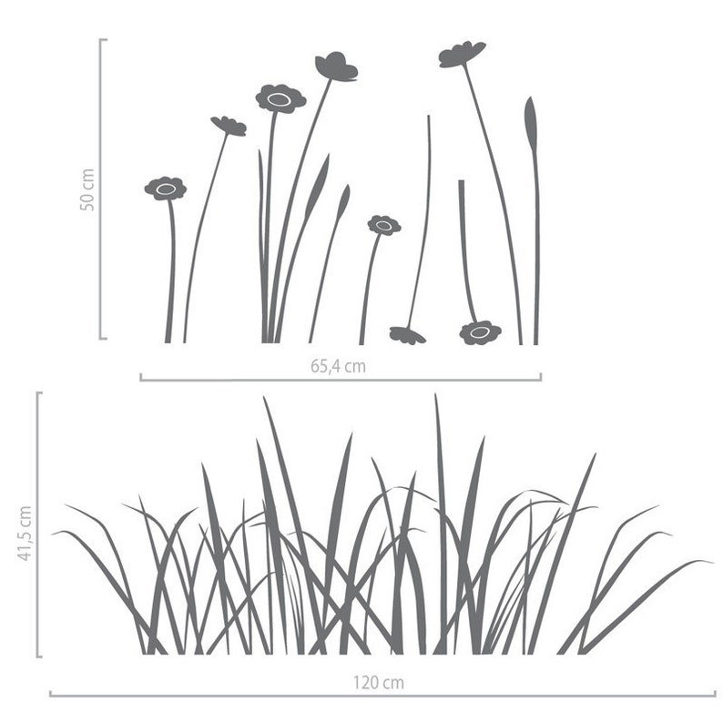 Grass and Flowers Wall Decal 47 in Long Grass Sticker - Etsy
