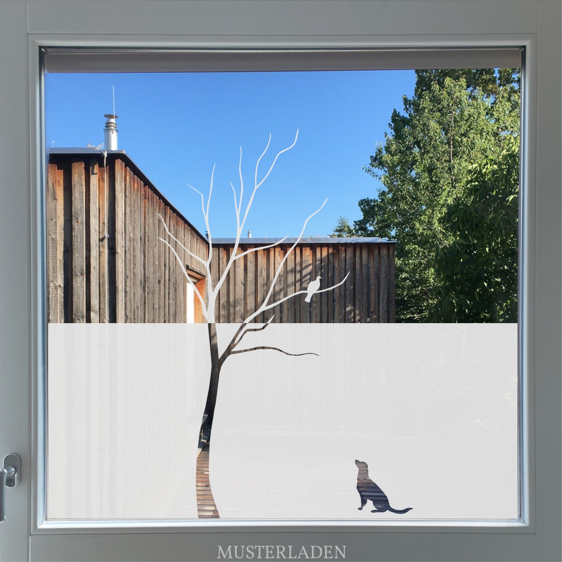 Decorative Window Film Tree With Dog and Bird - Etsy