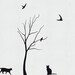 Wall Tree Decal Small Tree and Bird Decal 2 Cat Decals and 4 - Etsy